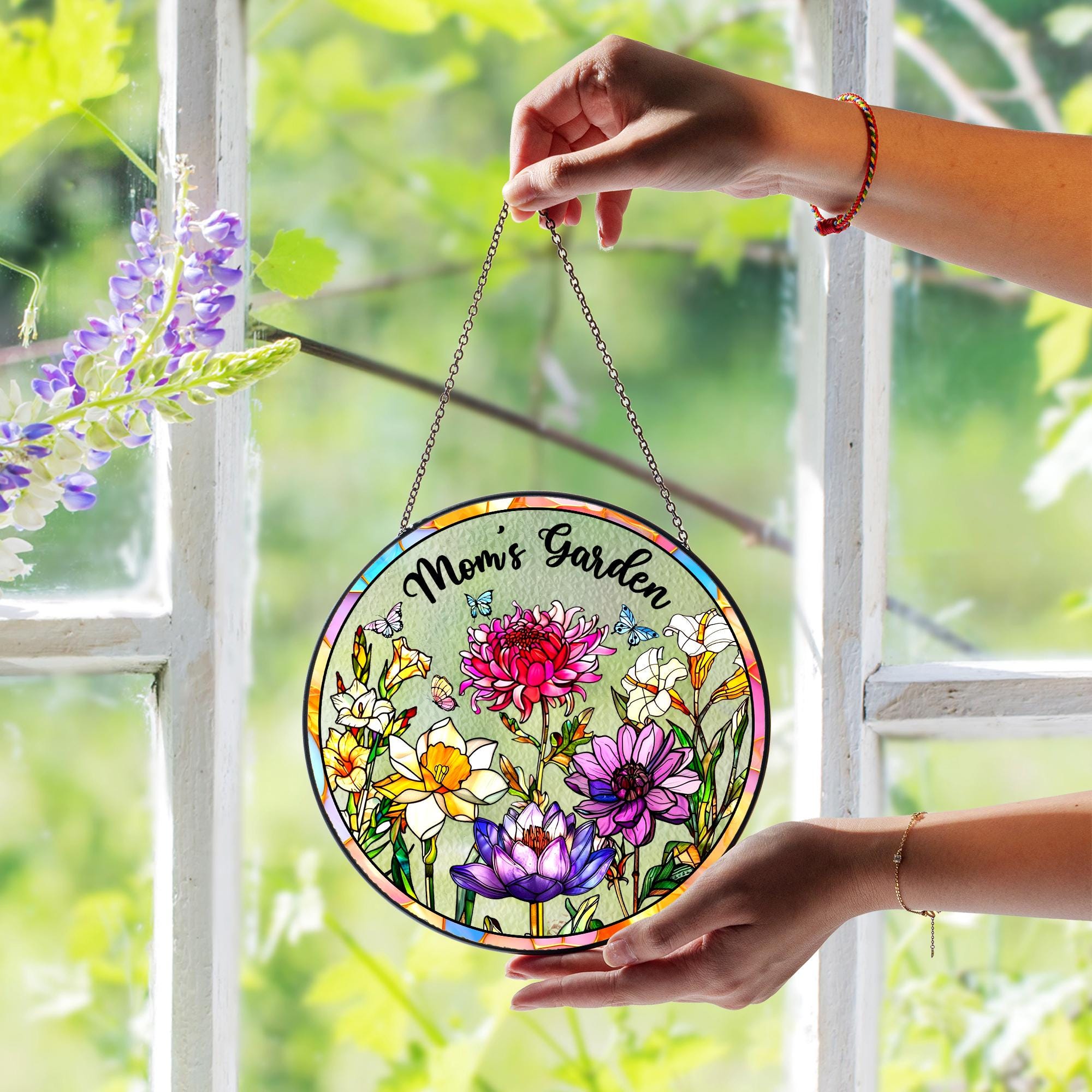 Personalized Mommy Garden Suncatchers, Floral Stained Glass Lighcatcher ...
