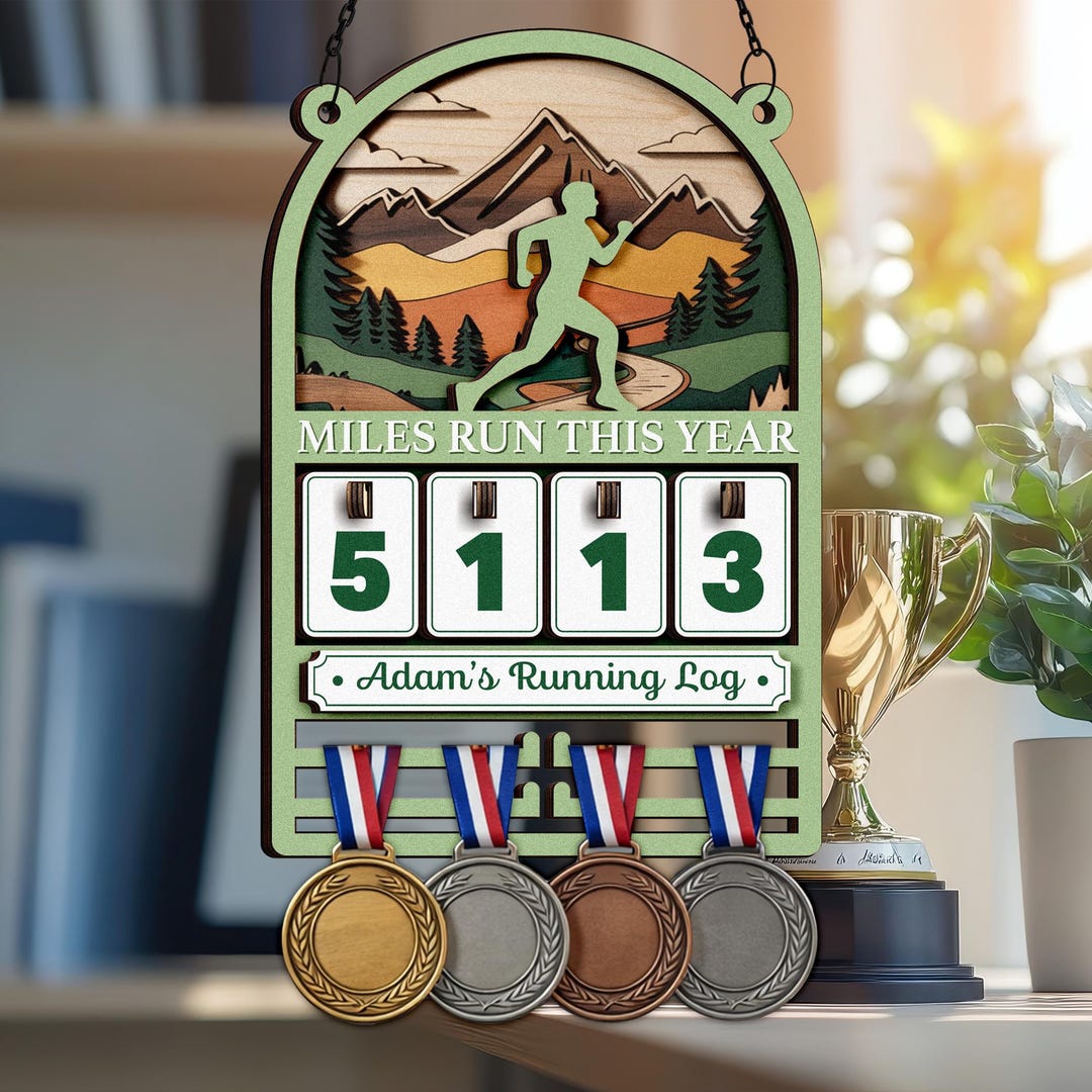 Personalized Running Miles Tracker Sign, Running Log, Medal Hanger ...
