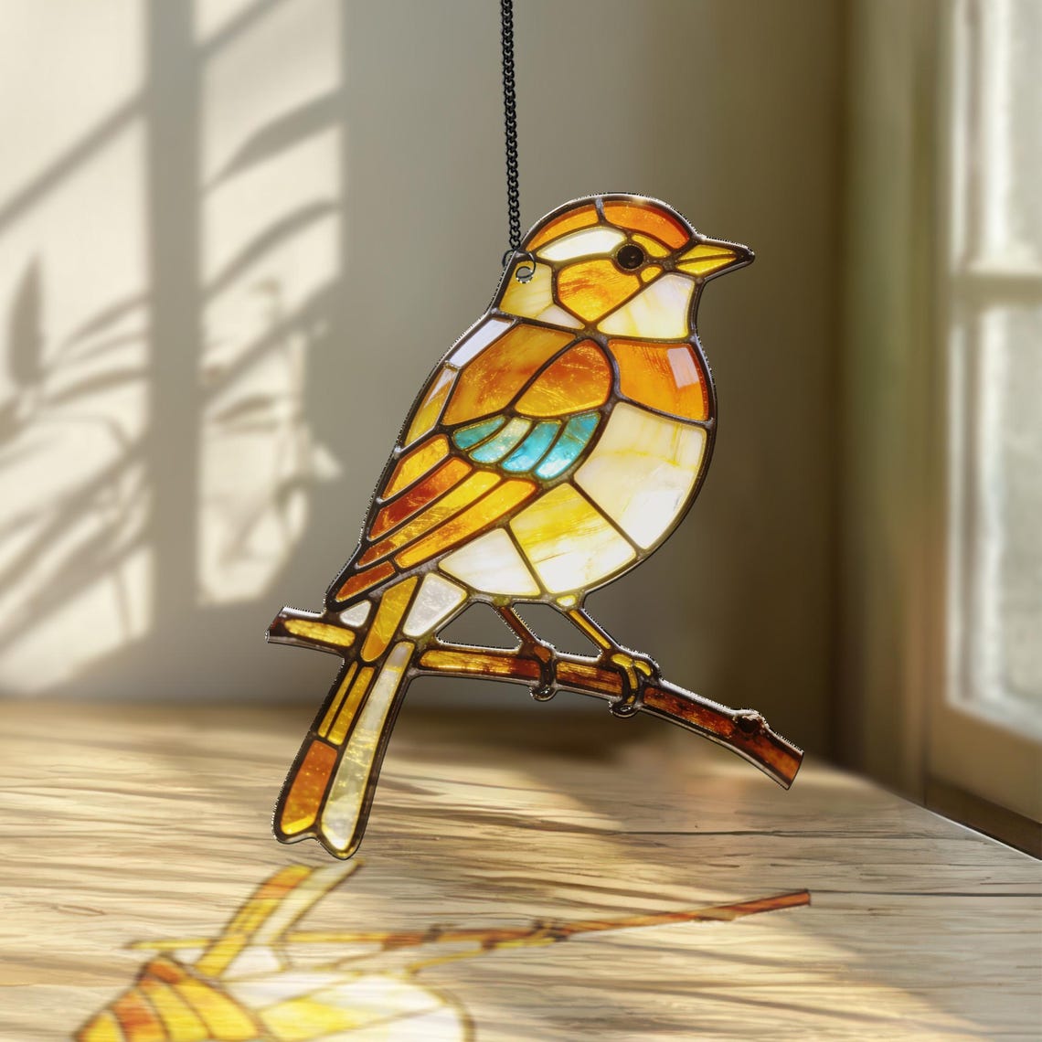 Robin Bird Acrylic Suncatcher, Michigan Bird Flower Natural Art ...
