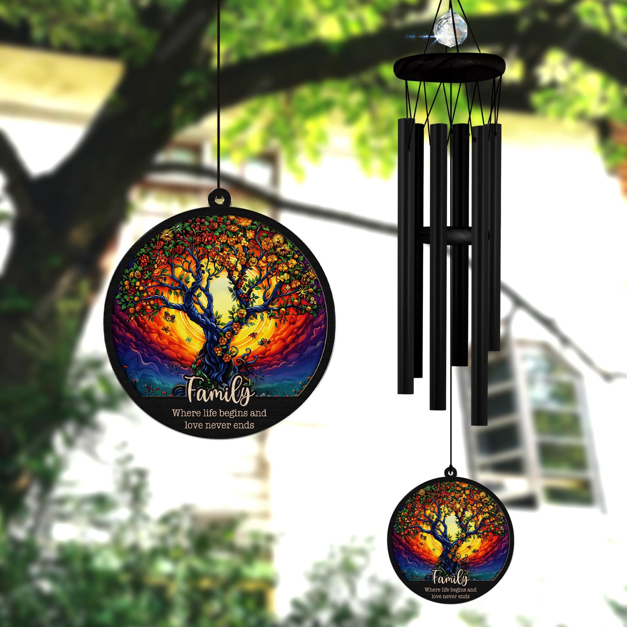 Custom Family Windchimes, Personalized Family Tree Wind Chime, Natural ...
