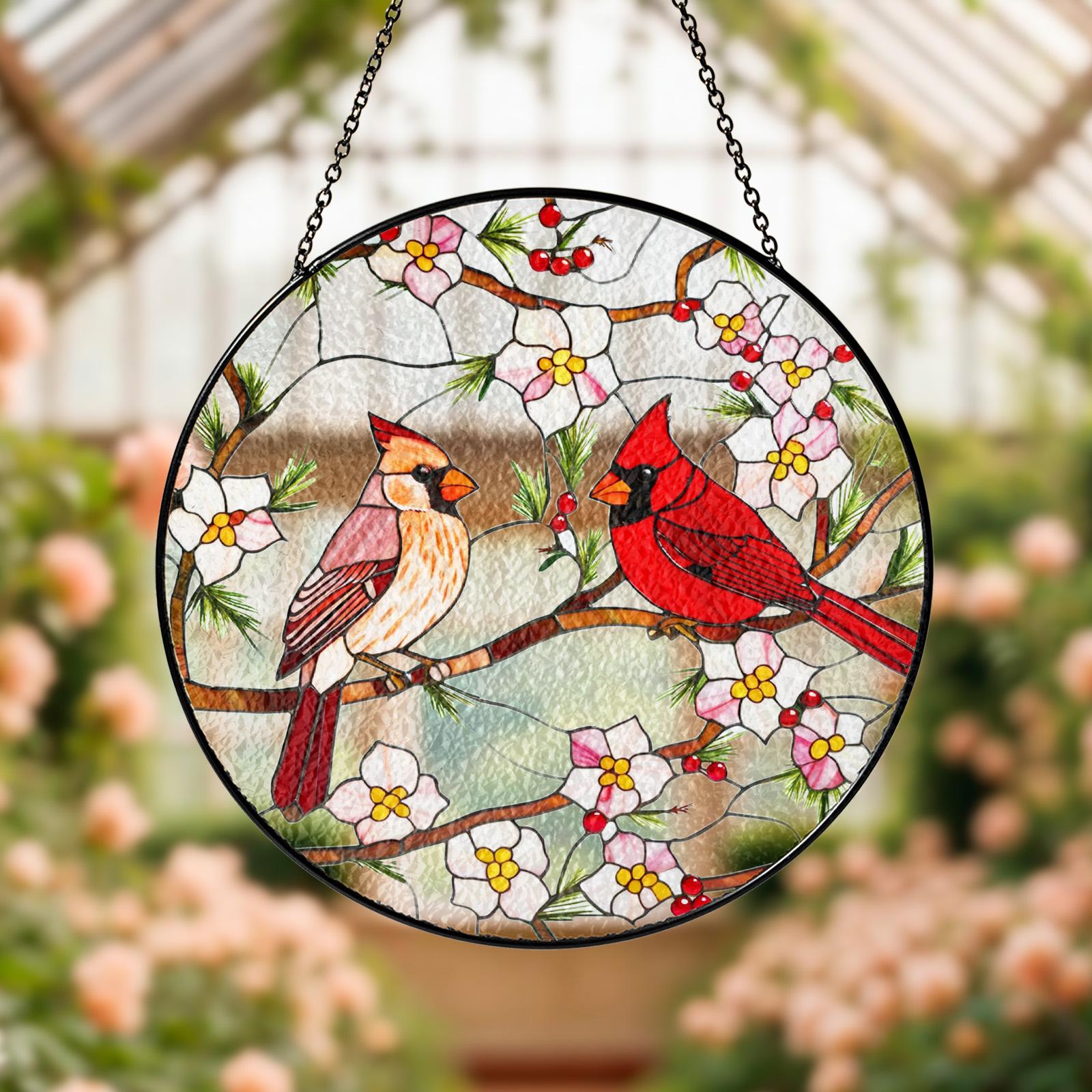 Red Cardinal Suncatcher, Cadinal Hanging, Stained Glass Window Hanging ...