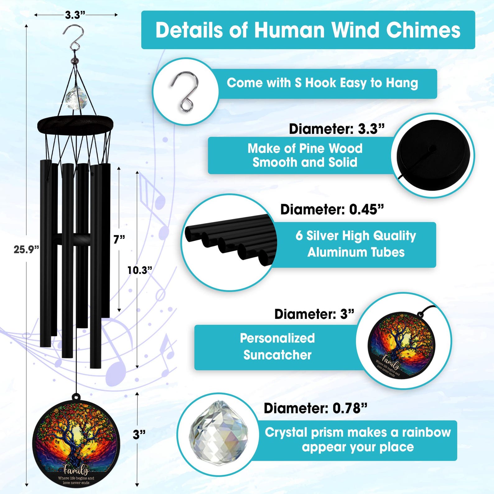 Personalized Windchimes for Family, Family Tree Wind Chime, Custom Tree ...