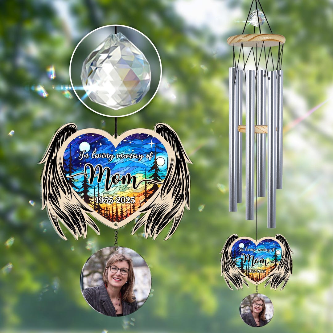 Personalized Angel Wings Wind Chimes With Photo, Custom Memorial Wind ...