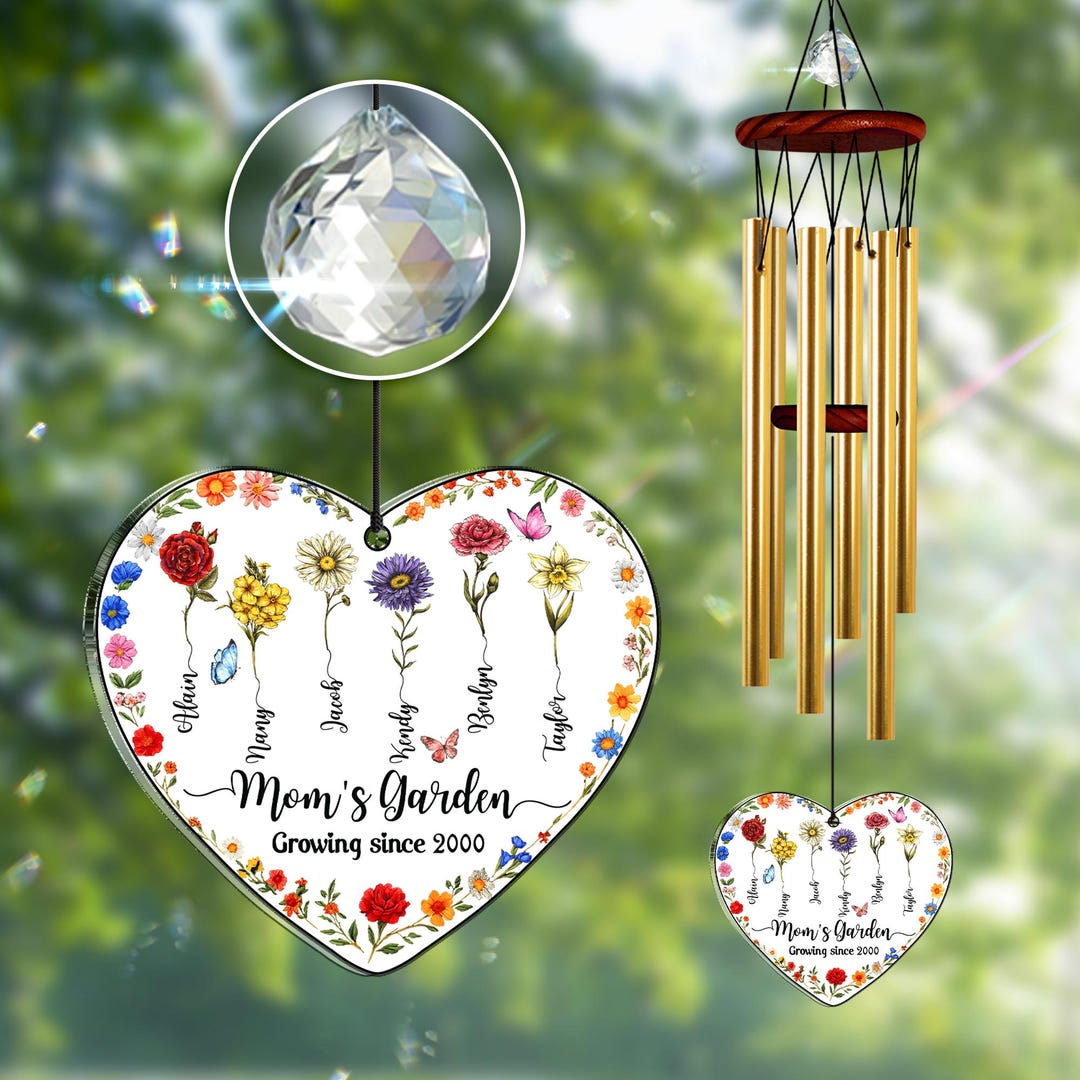 Personalized Wind Chime With Birth Flowers, Custom Gifts for Grandma ...