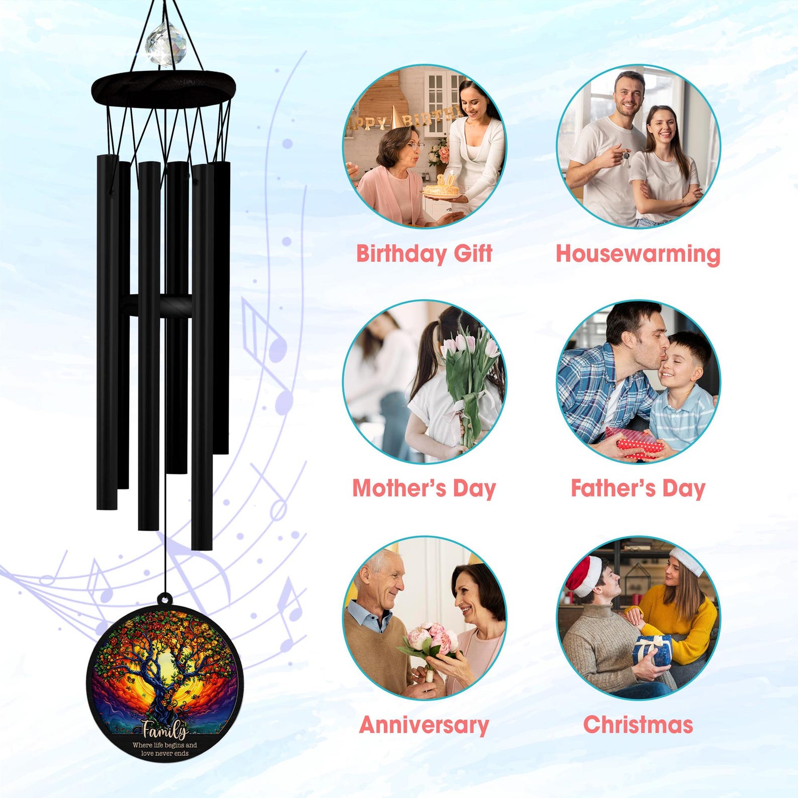 Personalized Windchimes for Family, Family Tree Wind Chime, Custom Tree ...