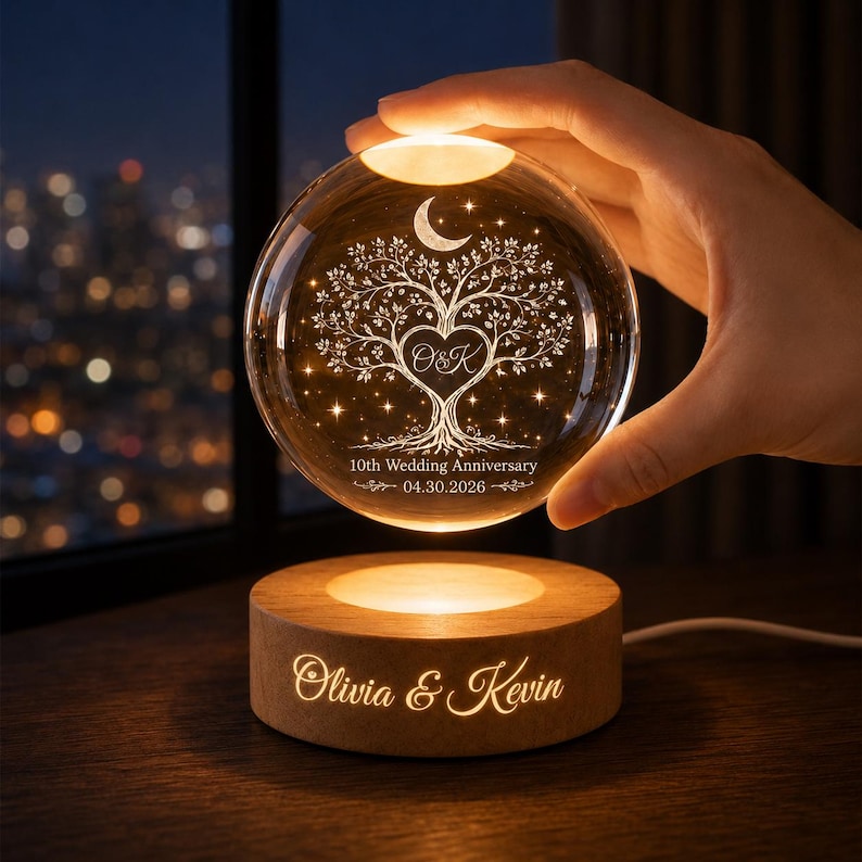 Personalized Couples Tree of Love Crystal Globe Night Light, Wedding ...