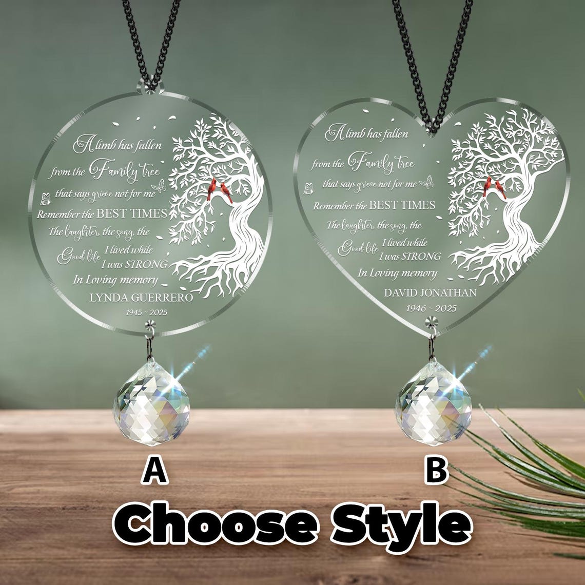 A Limb Has Fallen Memorial Crystal Suncatcher, Sympathy Gift for Loss ...