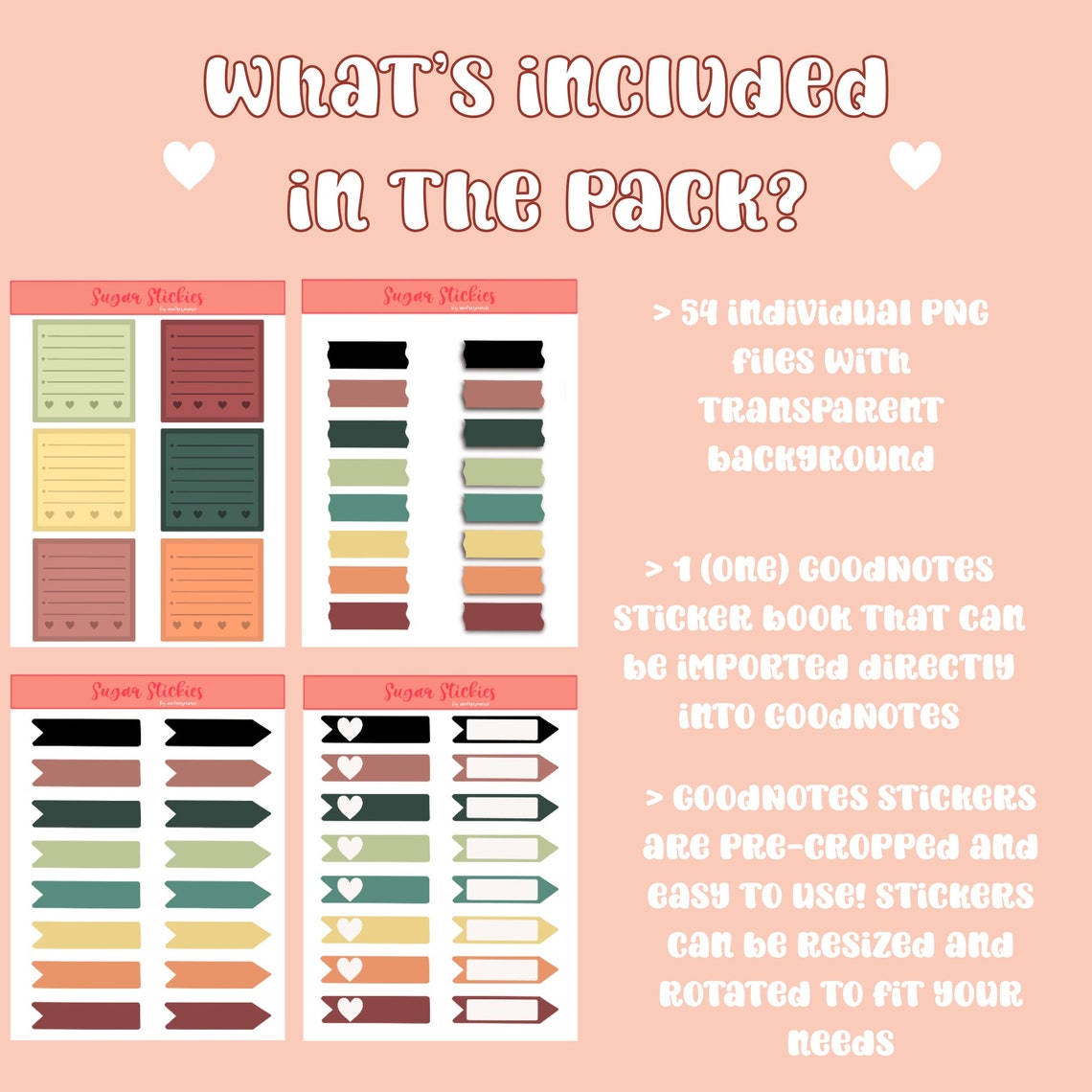 50 Cute Digital Sticker Book for Goodnotes, PNG Files of Digital ...