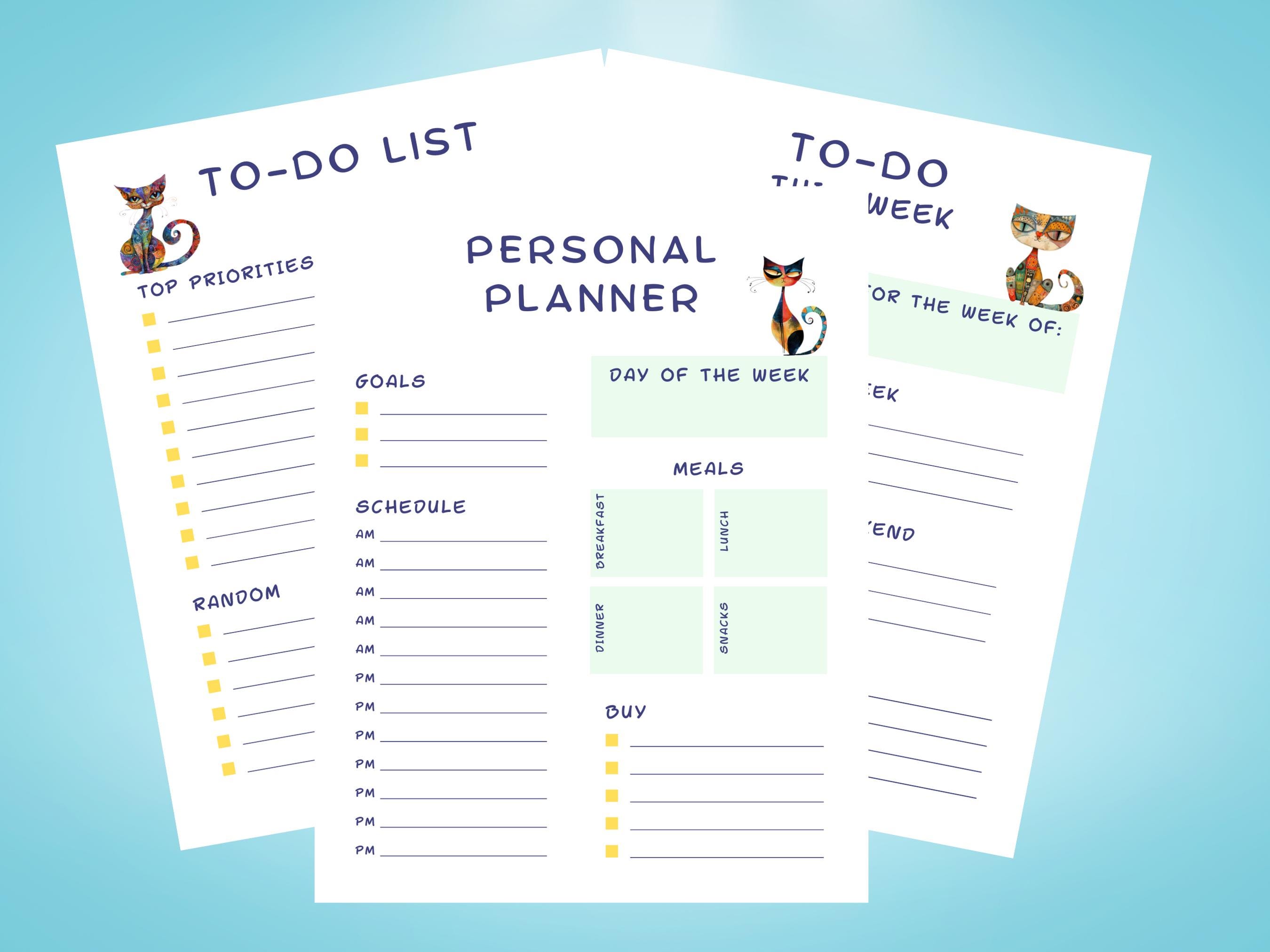 Printable Student Planner Set With Quirky Cat Design - 4 Sizes Included ...