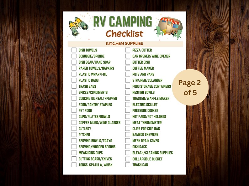 RV Camping Trip Planner and Travel Supplies Checklist - Instant ...