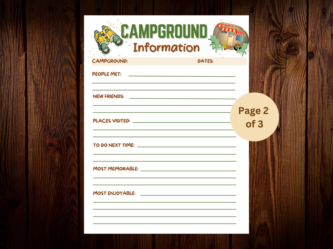 Campground Information Log | Printable Campground Record | Camping Planner | Instant Download - Etsy