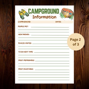 Campground Information Log | Printable Campground Record | Camping ...
