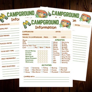 Campground Information Log | Printable Campground Record | Camping ...
