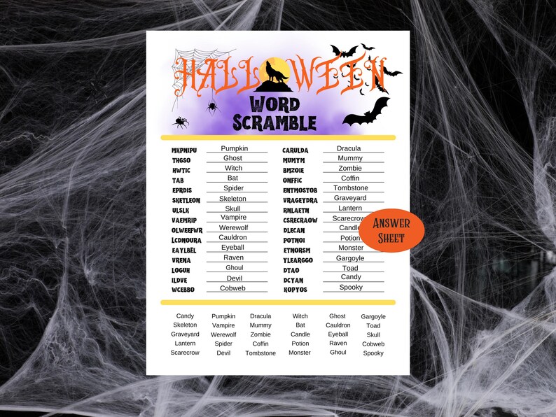 Halloween Word Scramble - Spooky Fun for All Ages! - Etsy