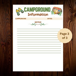 Campground Information Log | Printable Campground Record | Camping Planner | Instant Download - Etsy