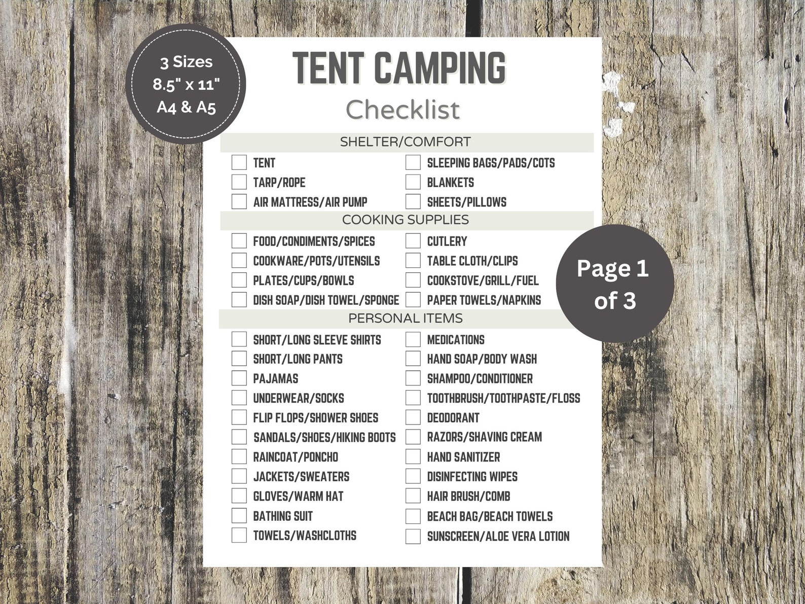 Tent Camping Checklist Printable -your Ultimate Camping Organizer | 3 ...