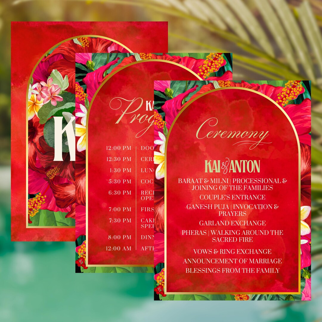 Editable Wedding Program Bundle | Luxe Tropical Program for Destination ...