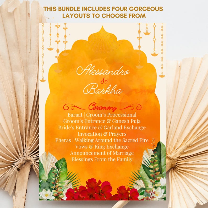 Editable South Asian Wedding Program 9-color Bundle | Elegant & Minimal ...