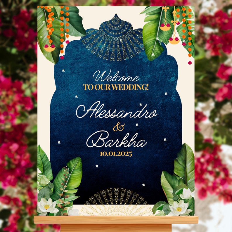 Editable Indian Wedding Welcome Sign | Elegant & Traditional South ...