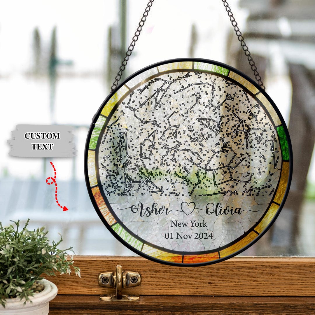 Custom Map Stained Glass, Personalized Engagement Gift, First Christmas ...