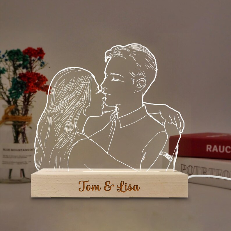 Personalized Photo Engraved Couple Portrait Night Light: Ideal ...