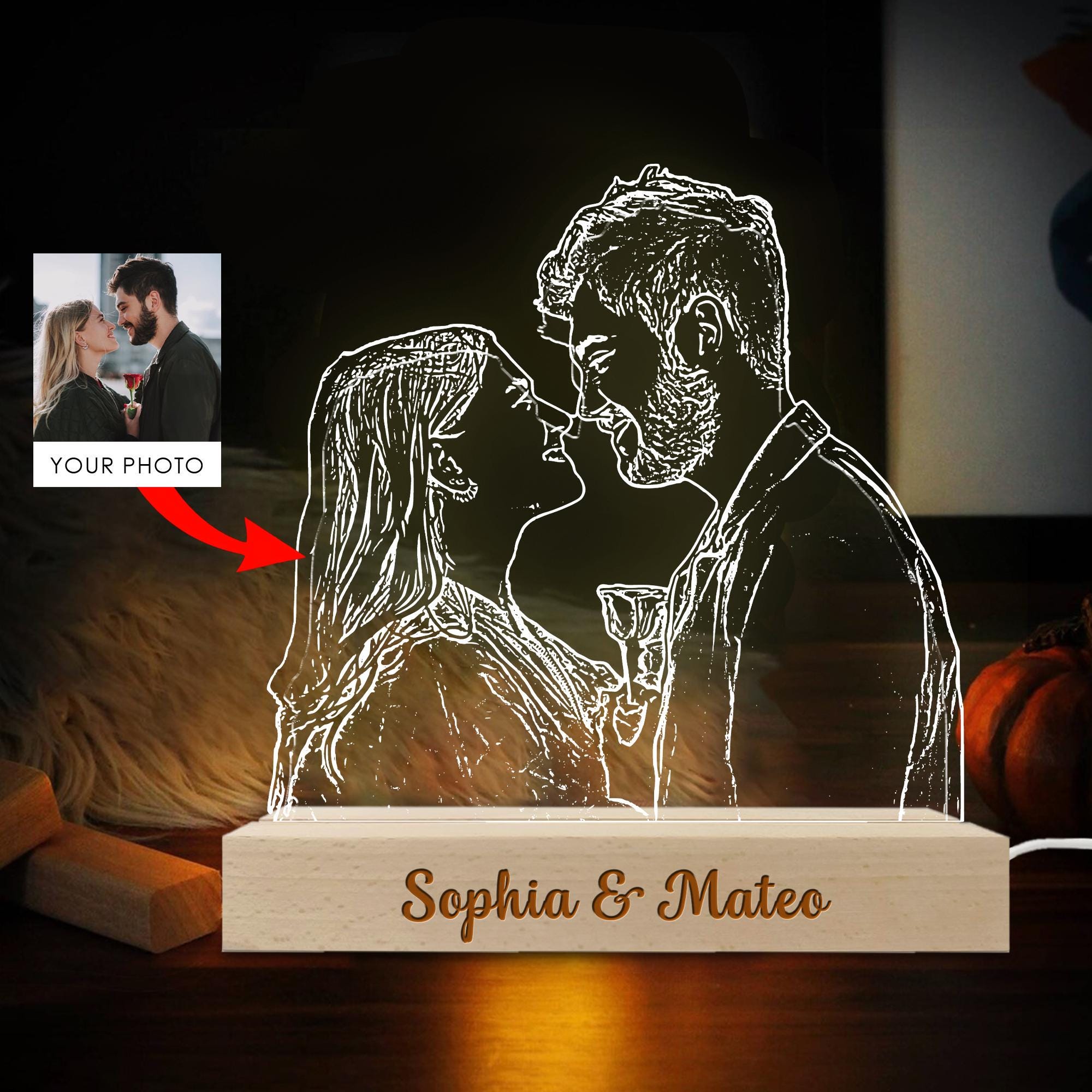 Personalized Photo Engraved Couple Portrait Night Light: Ideal ...