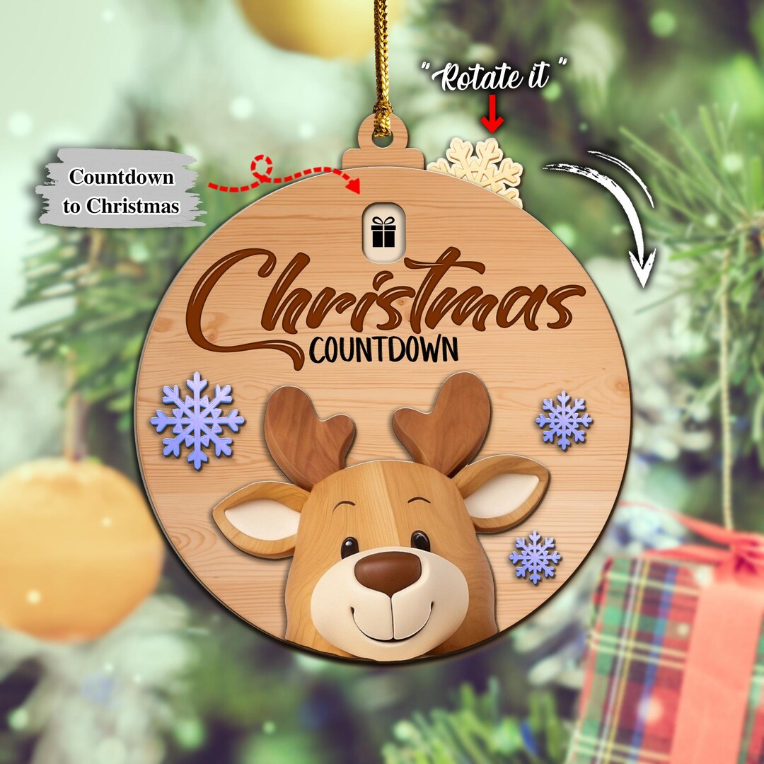Wooden Reindeer Christmas Countdown Ornament, Christmas Countdown ...
