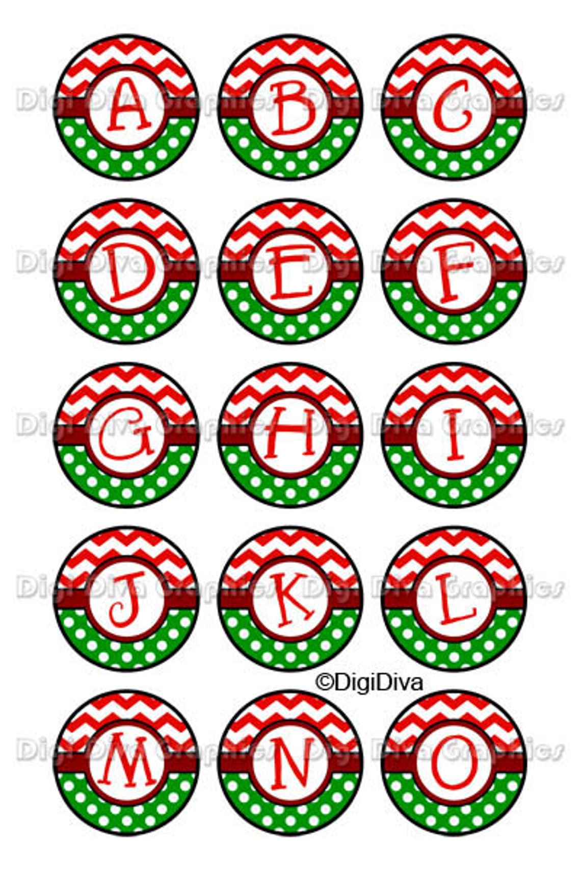 Christmas Chevron Alphabet Bottle Cap Images Digital Collage 1 | Etsy