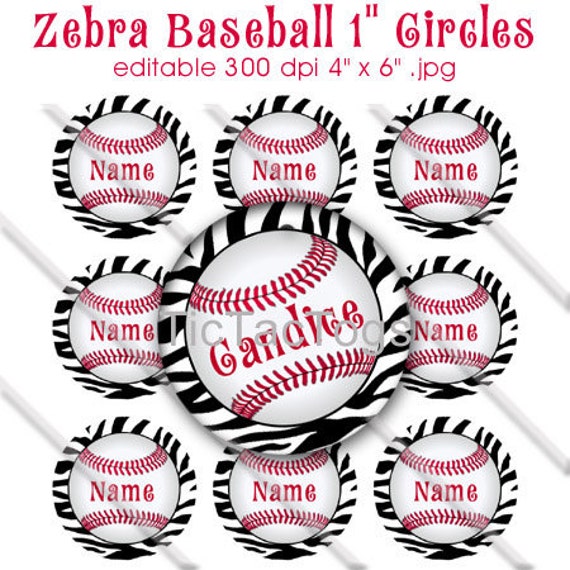 Editable Zebra Baseball Softball Bottle Cap Collage Digital | Etsy