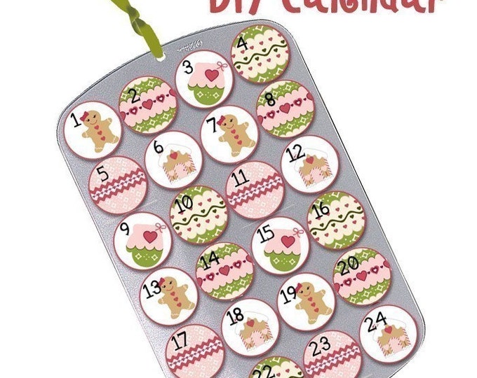 Christmas Cupcake Muffin Tin Advent Calendar Pink Green Countdown ...