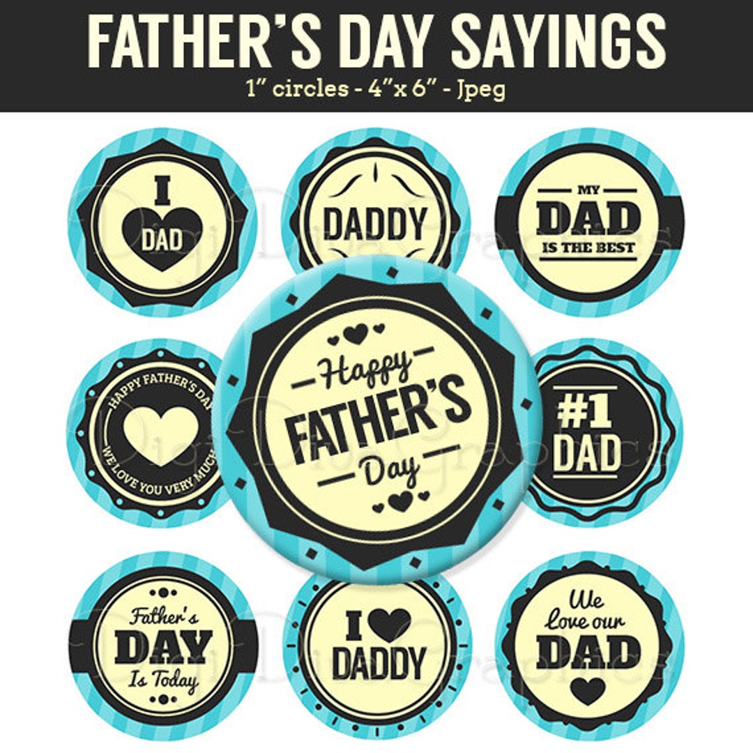 Father's Day Sayings Bottle Cap Hipster Digital Art Collage Set 1 Inch ...