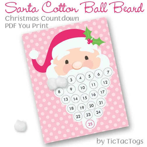 Pink Santa Christmas Countdown Advent Calendar Cotton Ball | Etsy