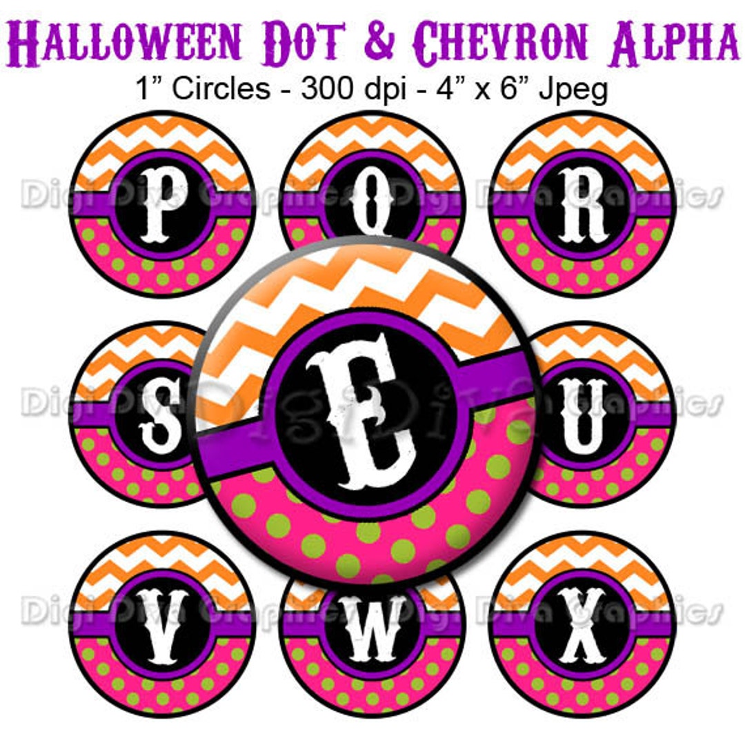 Halloween Carnival Chevron Alphabet Bottle Cap Images Digital - Etsy