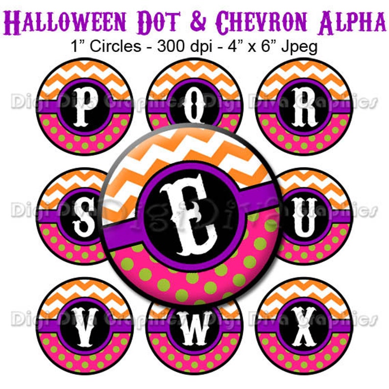 Halloween Carnival Chevron Alphabet Bottle Cap Images Digital - Etsy