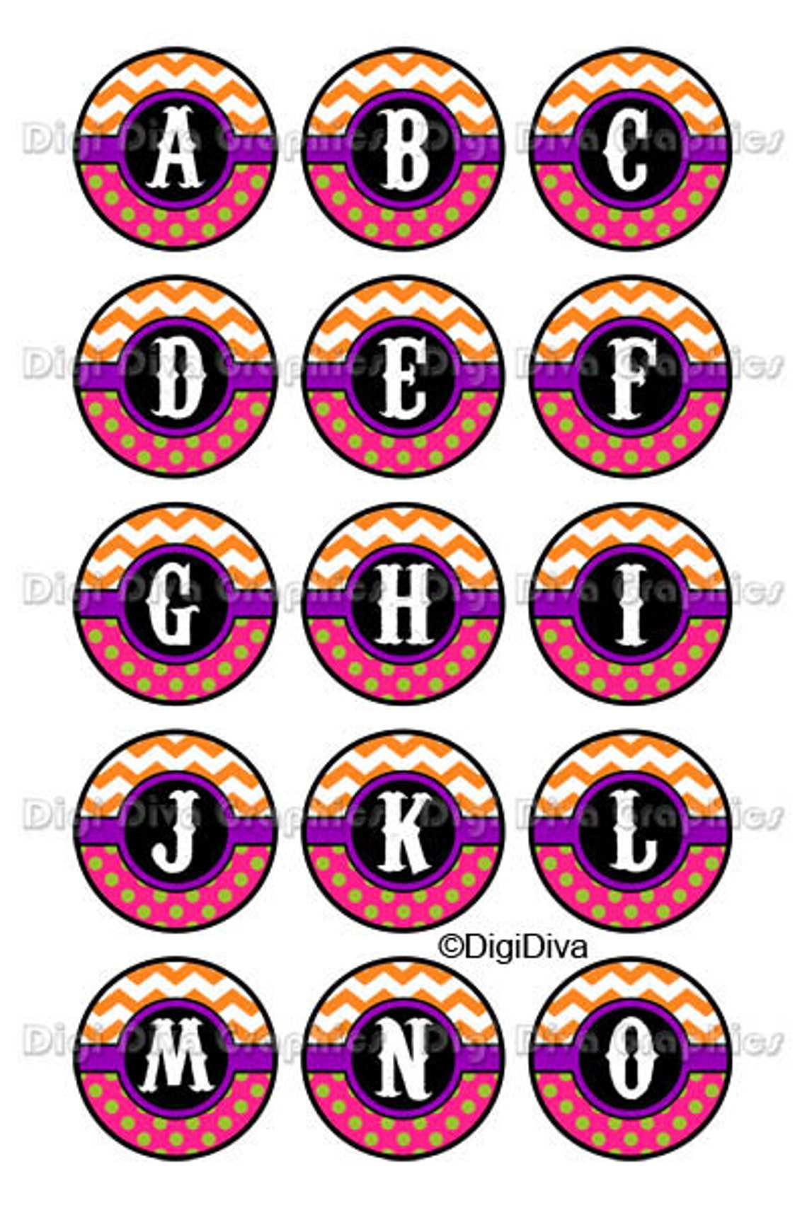 Halloween Carnival Chevron Alphabet Bottle Cap Images Digital - Etsy