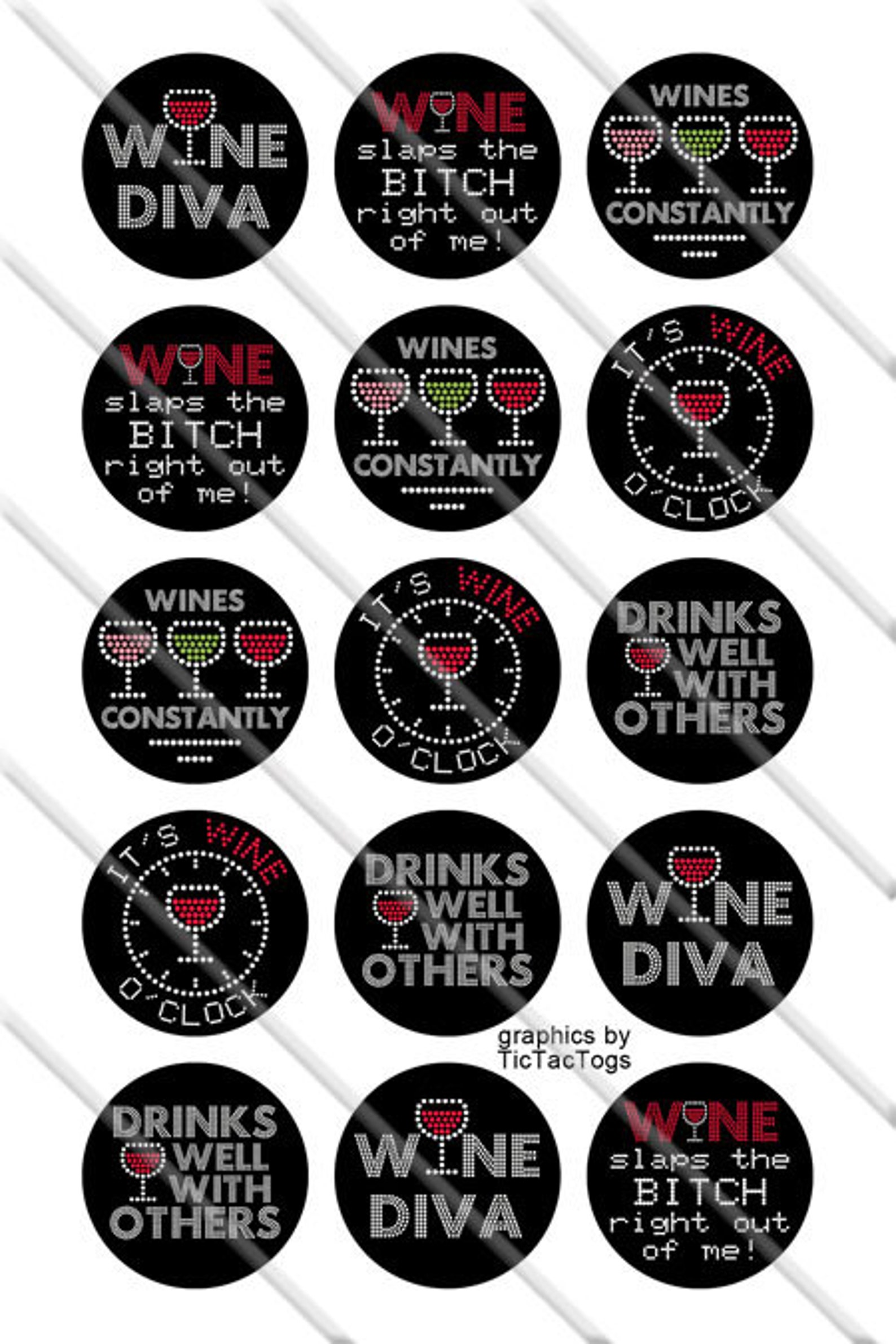 Wine Bling Sayings Bottle Cap Images Set 1 Inch Circle 4x6 - Etsy