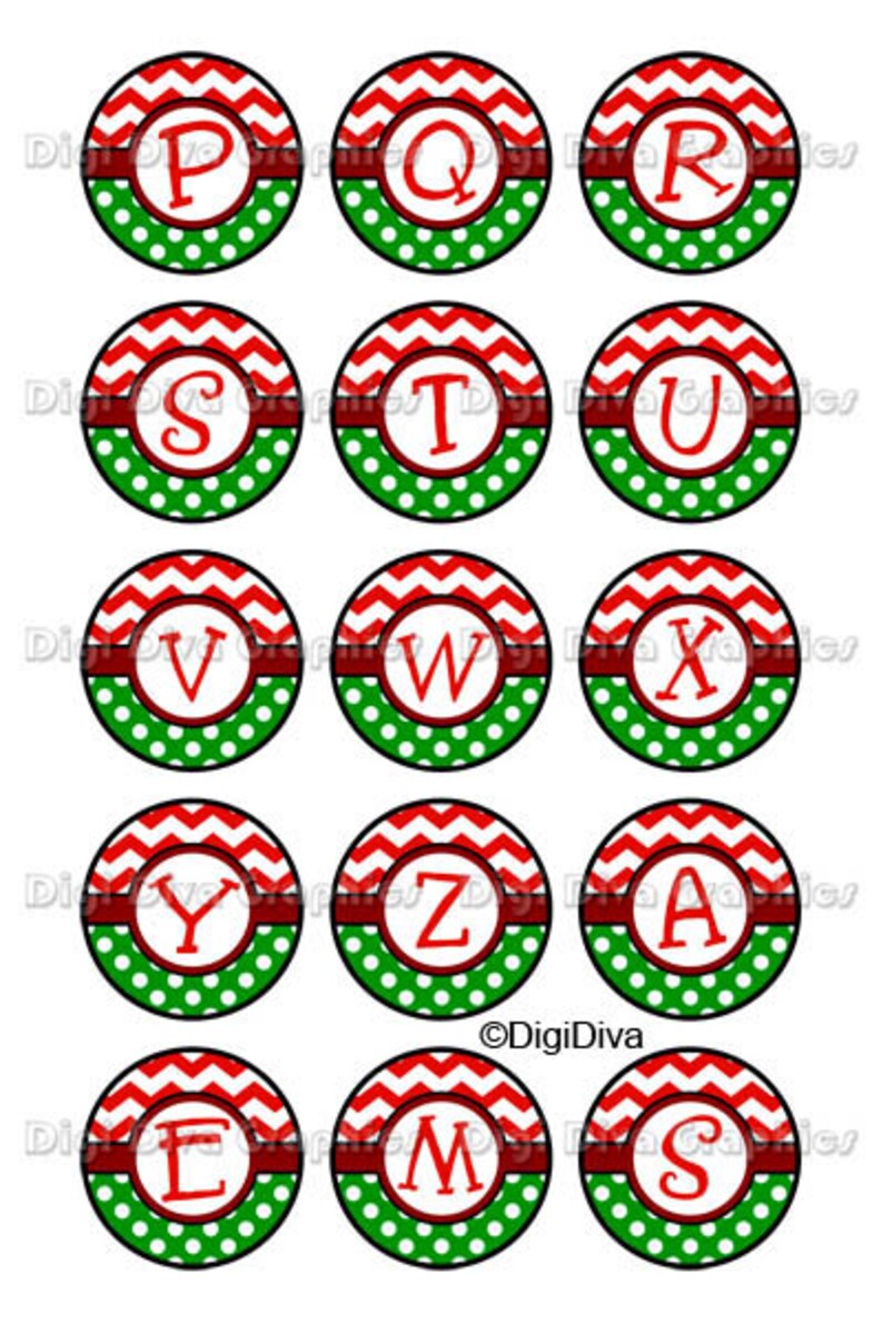 Christmas Chevron Alphabet Bottle Cap Images Digital Collage 1 | Etsy