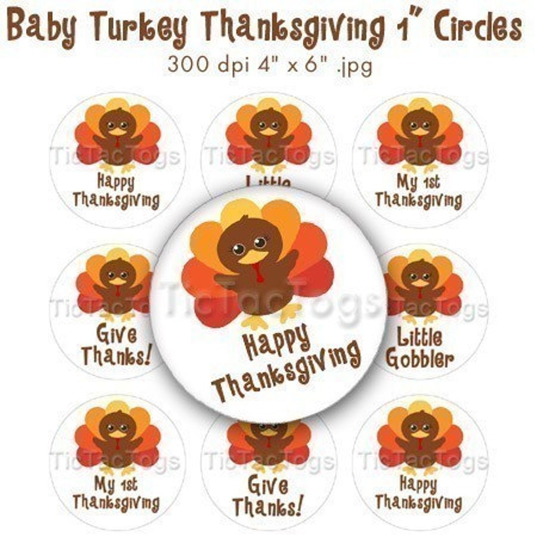 Baby Turkey Bottle Cap Digital Art Set 1 Inch Circle Cute - Etsy