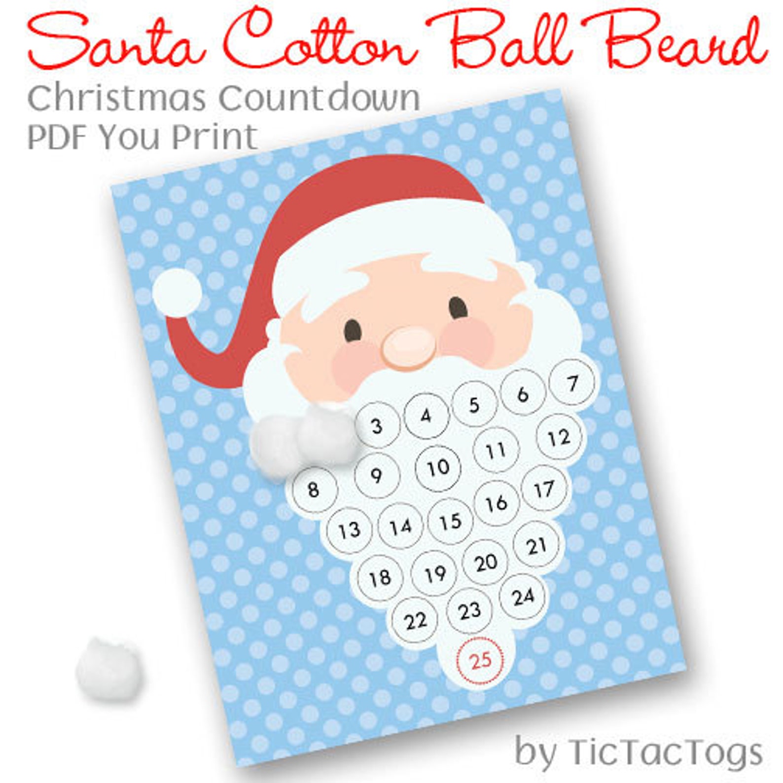 Santa Christmas Countdown Advent Calendar Cotton (Download Now) - Etsy