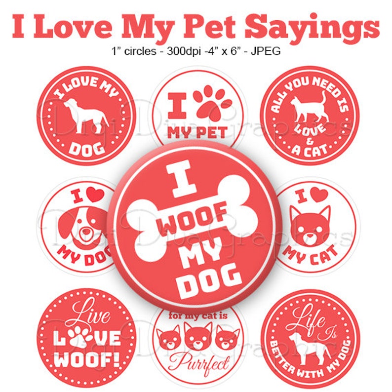 I Love My Pet Sayings Bottle Cap Images Dog and Cat Heart 1 - Etsy