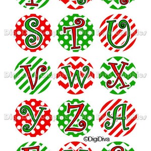 Holiday Alphabet Bottle Cap Images Digital Collage 1 Inch A-Z Digi ...