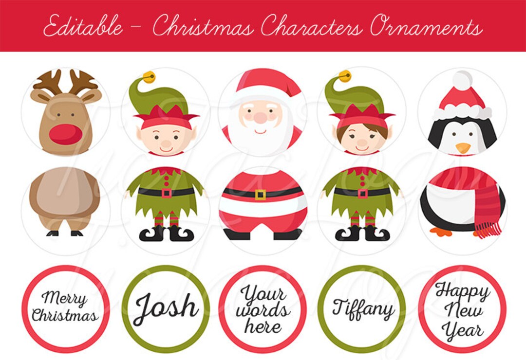 Editable Christmas Character Ornament Bottle Cap Collage - Etsy