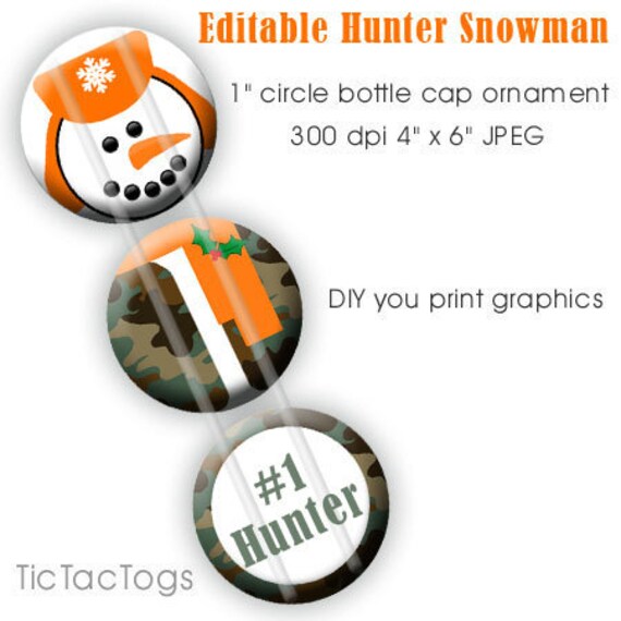 Editable Hunter Snowman Ornament Bottle Cap Images Collage - Etsy