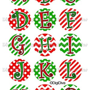 Holiday Alphabet Bottle Cap Images Digital Collage 1 Inch A-Z Digi ...