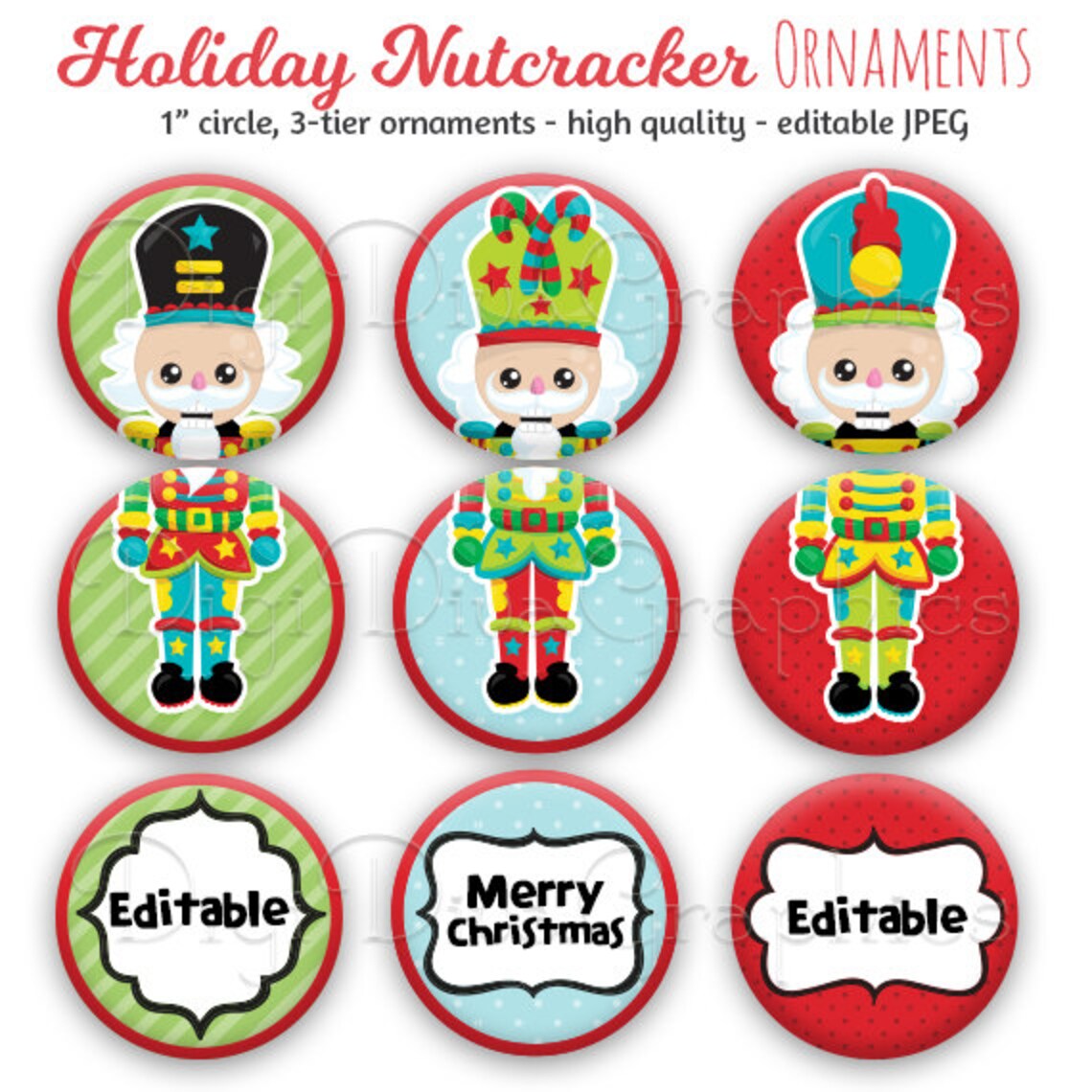 Editable Nutcracker Christmas Bottle Cap Collage Digital Set 1 | Etsy