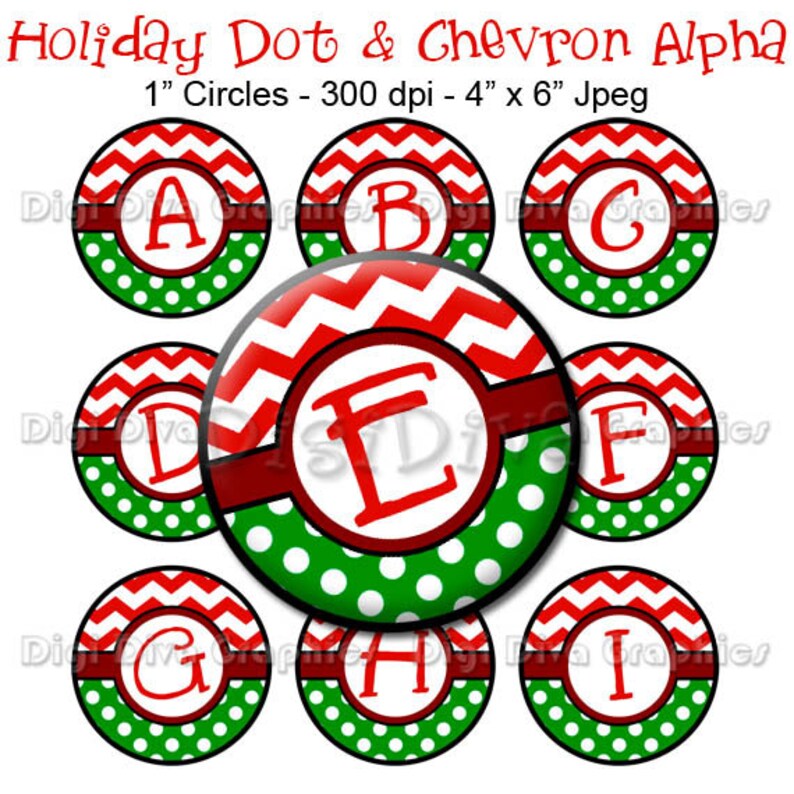 Christmas Chevron Alphabet Bottle Cap Images Digital Collage 1 | Etsy