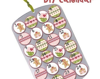 Christmas Cupcake Muffin Tin Advent Calendar Pink Green Countdown ...