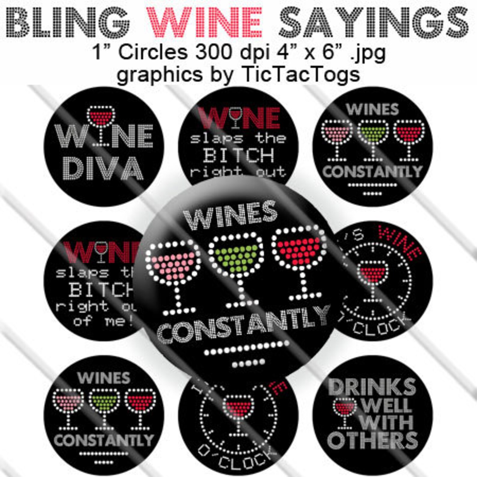 Wine Bling Sayings Bottle Cap Images Set 1 Inch Circle 4x6 - Etsy