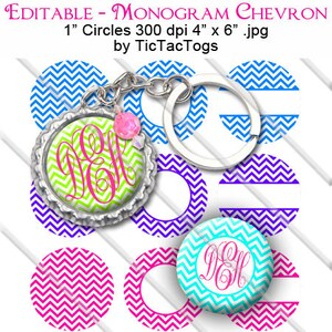 Editable Colorful Monogram Chevron Bottle Cap Images Digital Set 1 Inch ...