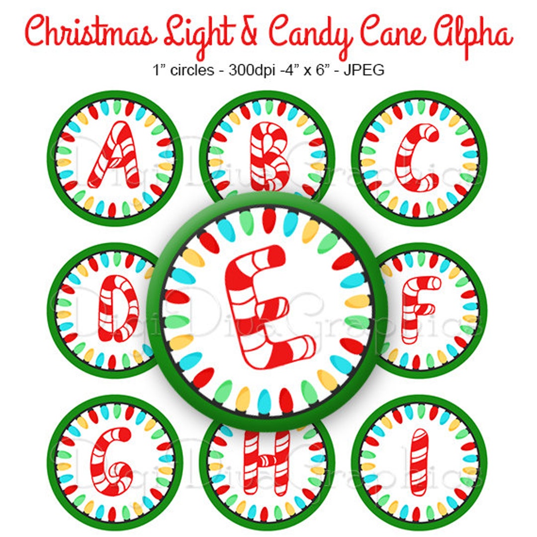 Christmas Lights and Candy Cane Alphabet Bottle Cap Images Digital ...
